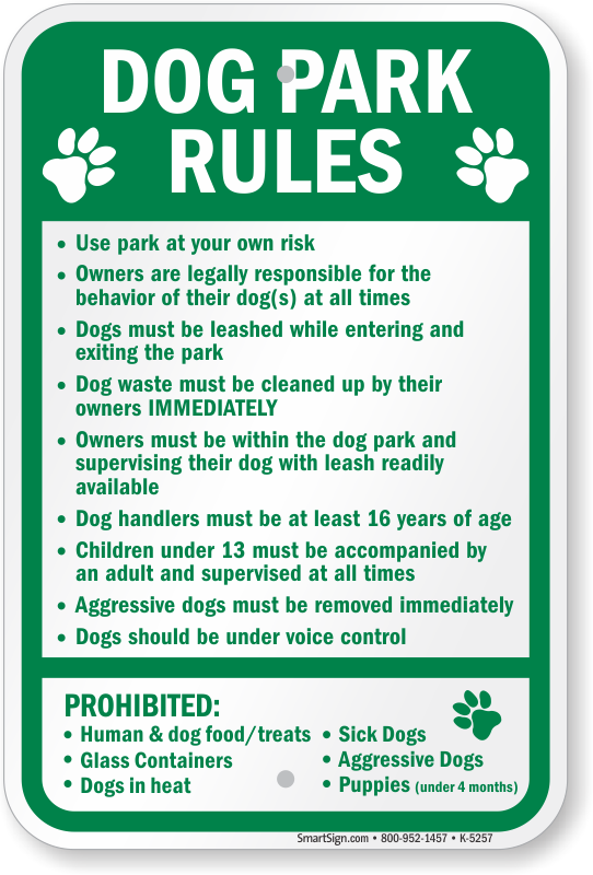 Dog Park Regulation Signs from 5 